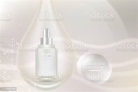 뷰티 제품 광고 디자인 콜라겐 용액 광고 배경이있는 흰색 화장품 용기 고급 스킨 케어 배너 일러스트 벡터 메이크업 화장품에 대한 스톡 벡터 아트 및 기타 이미지 Istock