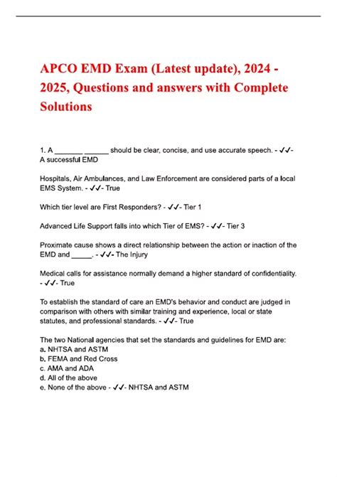 APCO EMD Exam Latest Update Questions And Answers TESTS STUDY Stuvia US