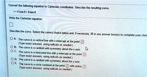 solved convert the following equation to cartesian coordinates