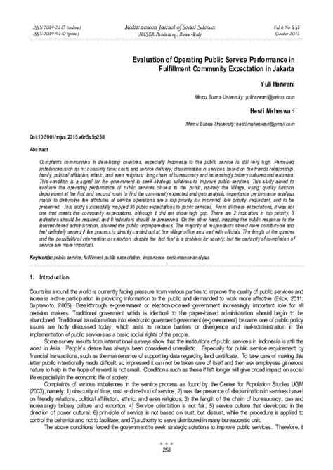 Pdf Evaluation Of Operating Public Service Performance In Fulfillment