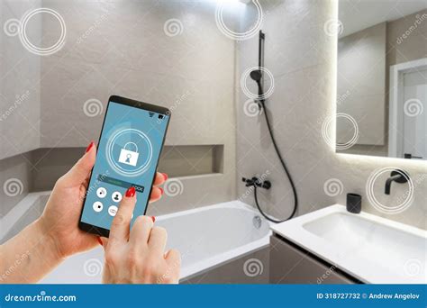 Smart House Home Automation Device With App Icons Woman Uses His