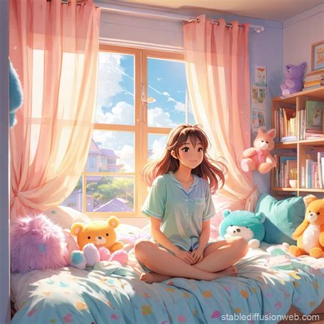 Cute University Student Waking Up In Cozy Dorm Room Stable Diffusion