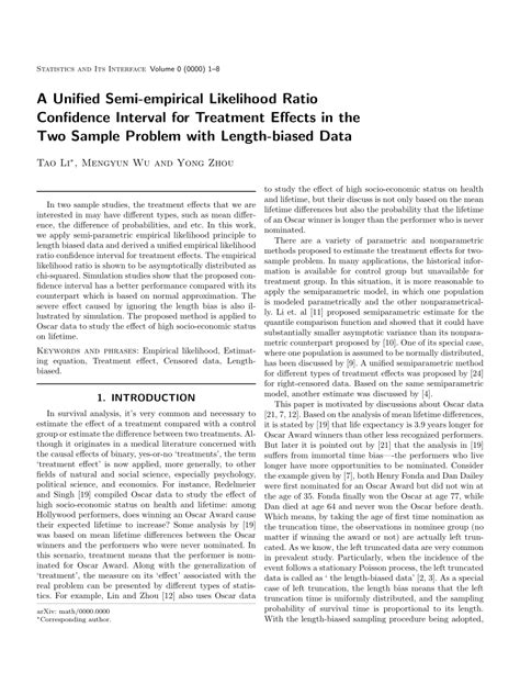 PDF A Unified Semi Empirical Likelihood Ratio Confidence Interval For Treatment Effects In The