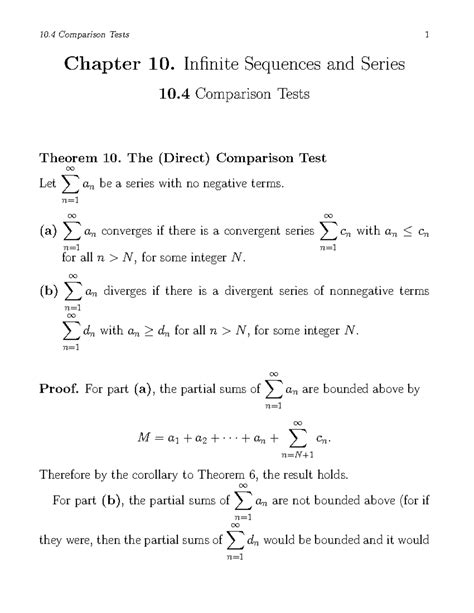 Comparison Tests 10 Comparison Tests 1 Chapter 10 Infinite Sequences And Series 10 Comparison