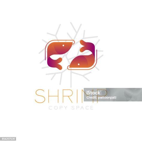 두 새우 기호 아이콘 및 산호 새우 텍스트와 복사 공간 벡터 Eps10와 흰색 배경에 고립 된 오렌지 보라색 그라데이션 컬러 디자인 그림 설정 0명에 대한 스톡 벡터 아트