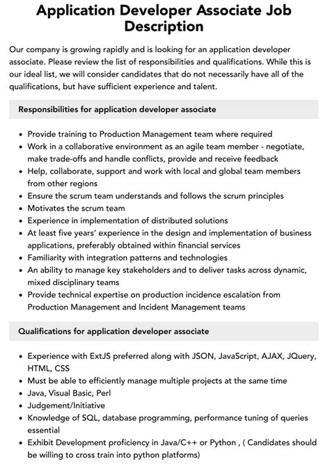 Application Developer Associate Job Description Velvet Jobs