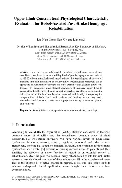 Pdf Upper Limb Contralateral Physiological Characteristic Evaluation For Robot Assisted Post