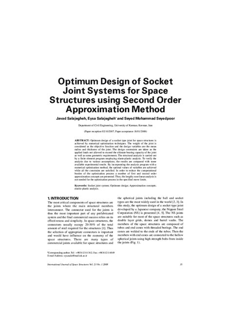 pdf optimum design of socket joint systems for space structures using