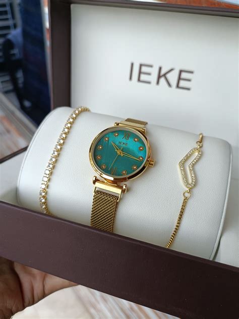 IEKE Stainless Steel Analog Watch For Women Gold Colour and Green Dial ...