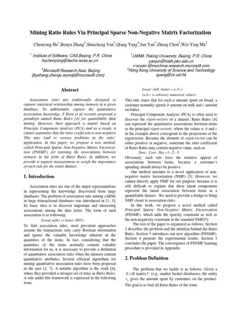 mining ratio rules via principal sparse non negative matrix