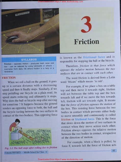 Icse Class 6 Physics Chapter 3 Friction Pdf