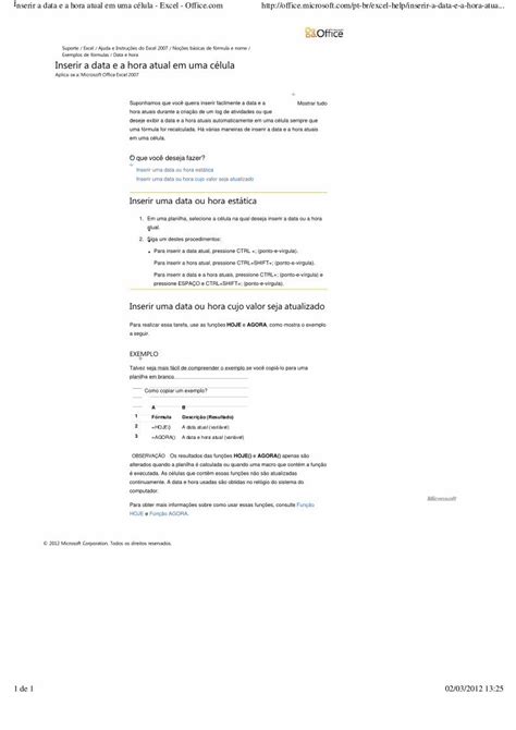 PDF Inserir a data e a hora atual em uma célula Excel Office com DOKUMEN TIPS