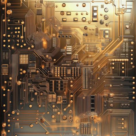 Intricate Gold Circuit Board Design With Electronic Components And