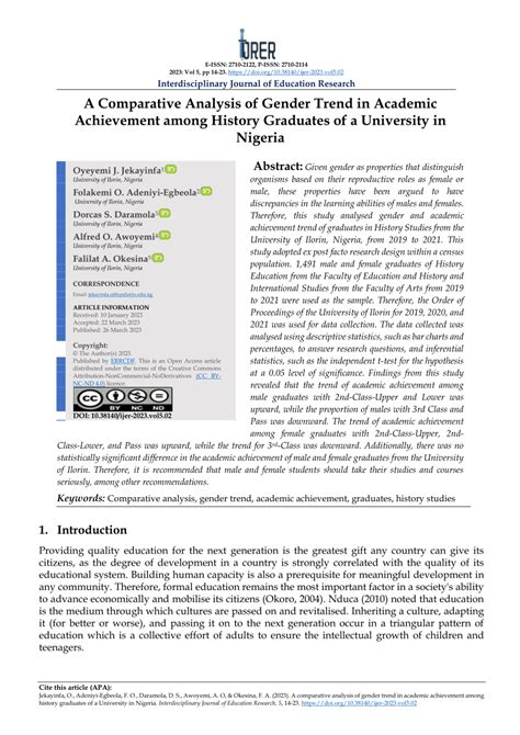 PDF A Comparative Analysis Of Gender Trend In Academic Achievement Among History Graduates Of