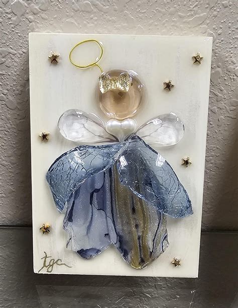Handmade Angel Blue Glass Resin Wall Art Nursery Decor 5x7 Etsy