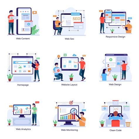 Collection Of Web Development Flat Illustrations 6743542 Vector Art At