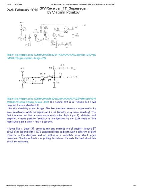 Vladimir Poliakovs Simple 1 Transistor Superregenerative Shortwave