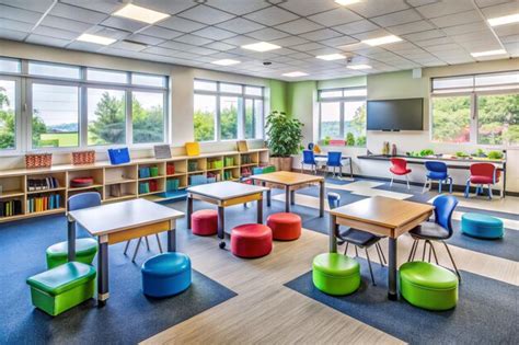 Classroom With Flexible Seating Options For A Dynamic Learning Environment Premium Ai Classroom With Flexible Seating Options For A Dynamic Learning Environment Premium Ai