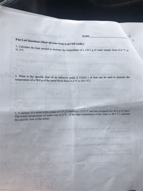 Solved NAME Post Lab Questions Show All Your Work To Get Chegg