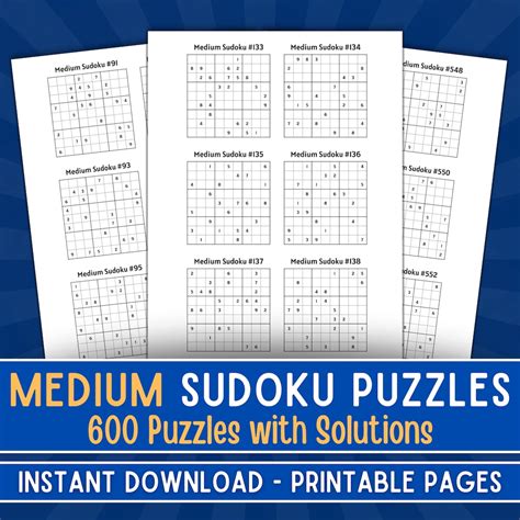 Sudoku Puzzles Medium Level Collection 600 Printable Medium Sudoku