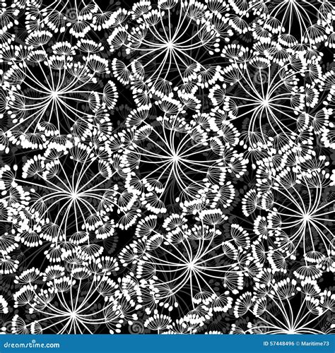 Monochrome Seamless Pattern Of Abstract Flowers Hand Drawn Flor Stock Illustration