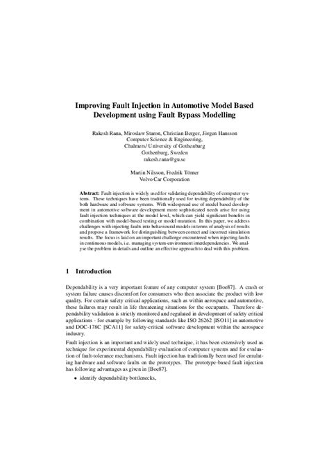 Pdf Improving Fault Injection In Automotive Model Based Development Using Fault Bypass Modeling
