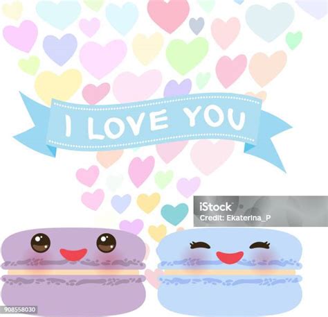 사랑 해요 카드 디자인 분홍색 뺨 및 윙크 눈 흰색 바탕에 파스텔 색상 귀여운 마 카 롱 벡터 귀여운에 대한 스톡 벡터 아트 및 기타 이미지 Istock