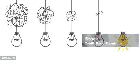 아이디어 개념 복잡한 공정 전구 전구 표지판 혁신 문제의 얽히지 않는 단순화의 창조적 인 프로젝트 관리 마케팅 창의성을 위한