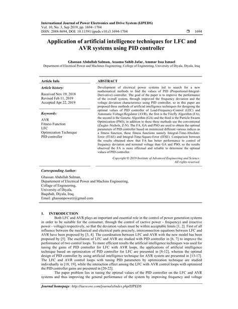 Pdf Application Of Artificial Intelligence Techniques For Lfc And Avr