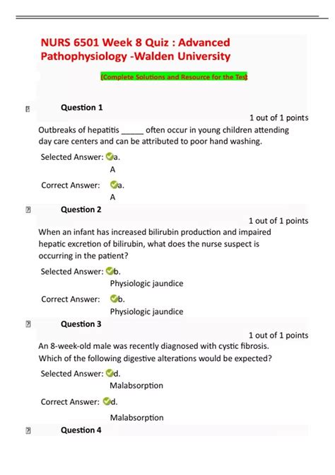 Nurs 6501 Week 8 Quiz Advanced Pathophysiology Walden University Advance Nursing Stuvia Us