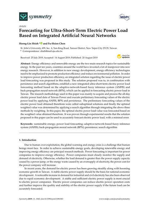 Pdf Forecasting For Ultra Short Term Electric Power Load Based On Integrated Artificial Neural