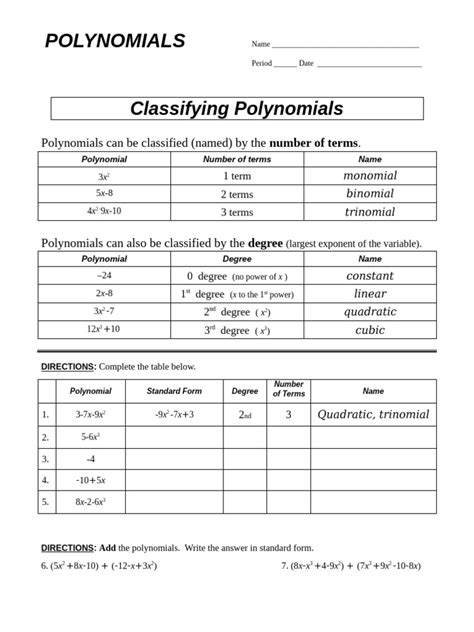 Classifying Polynomials Edited Pdf Polynomial Abstract Algebra