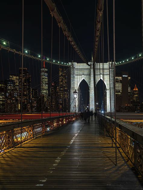Night Brooklyn Bridge And New York Skyline Photograph By Mike Reid