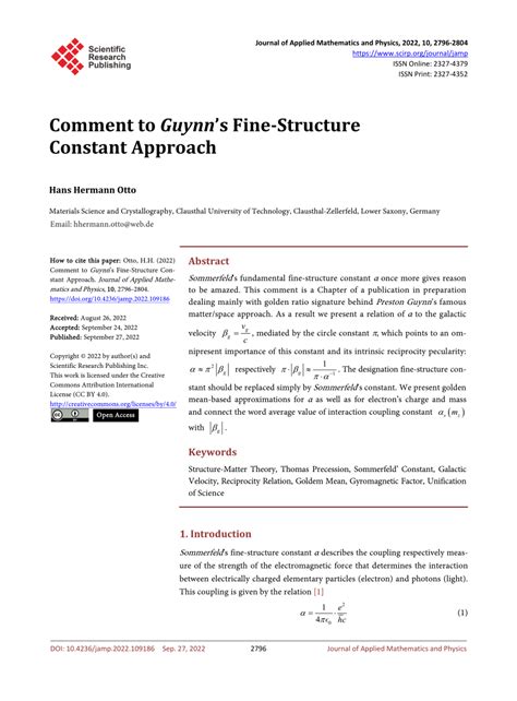 Pdf Comment To Guynns Fine Structure Constant Approach