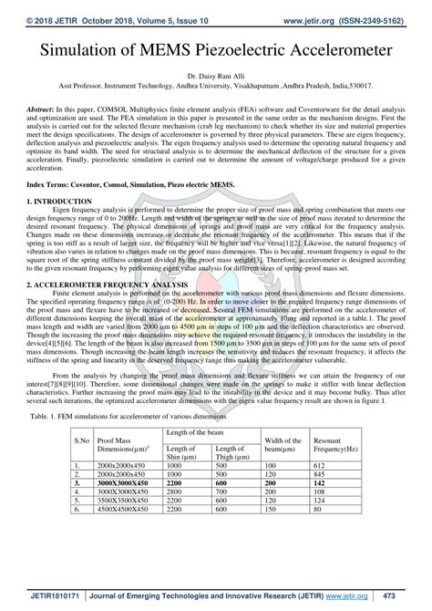 Pdf Simulation Of Mems Piezoelectric Accelerometer