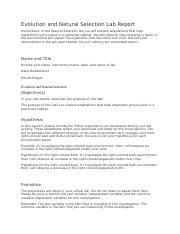 Evolution And Natural Selection Lab Report Docx Evolution And Natural Selection Lab Report