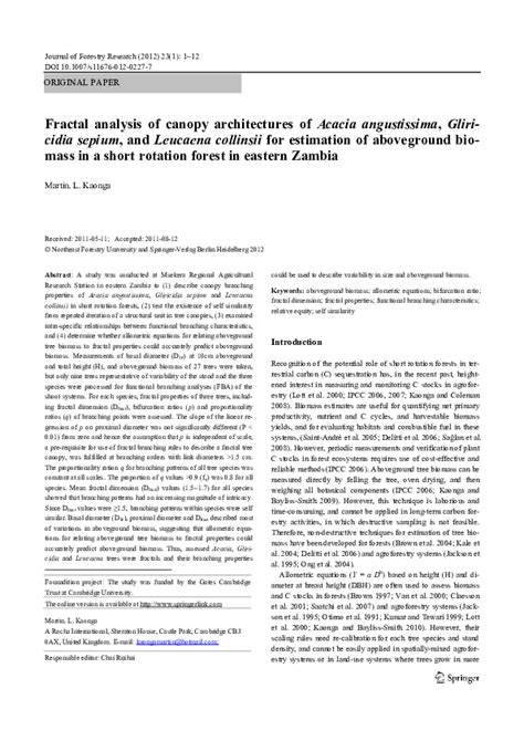 Pdf Fractal Analysis Of Canopy Architectures Of Acacia Angustissima Gliricidia Sepium And