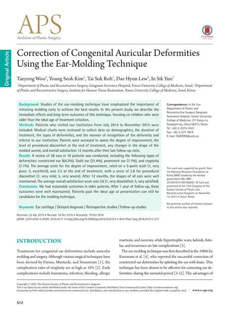 Pdf Correction Of Congenital Auricular Deformities Using The Ear