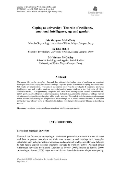Pdf Coping At University The Role Of Resilience Emotional