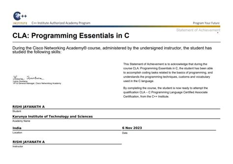 Rishi Jayanath A On Linkedin Programming Essentials In C Certificate From Cisco Networking