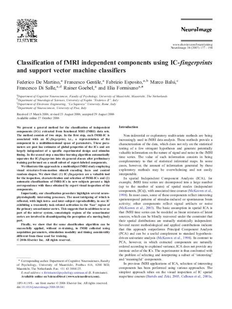 Pdf Classification Of Fmri Independent Components Using Ic