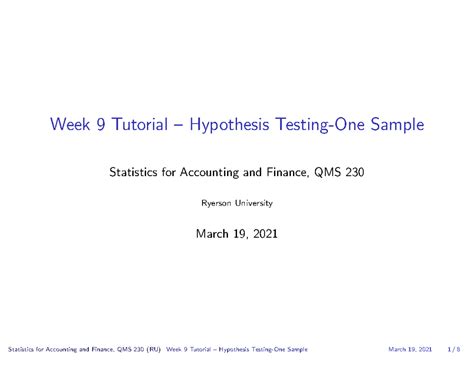 qms230 week9 tutorial week 9 tutorial hypothesis testing one sample