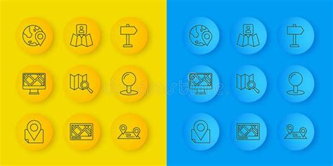 Set Line Folded Map With Location Marker Monitor Search Route Push Pin Location The Globe