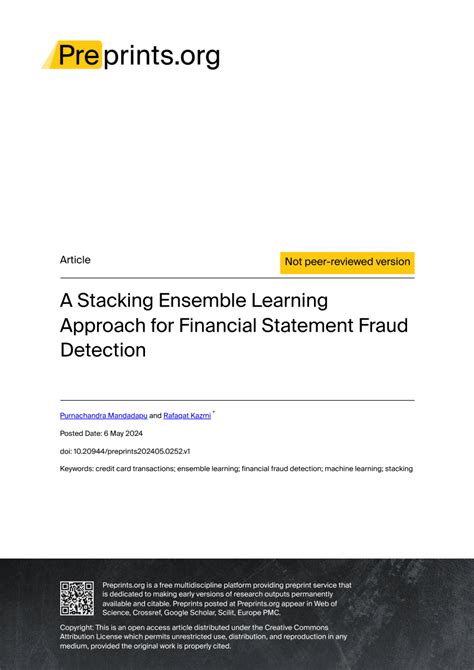 Pdf A Stacking Ensemble Learning Approach For Financial Statement Fraud Detection