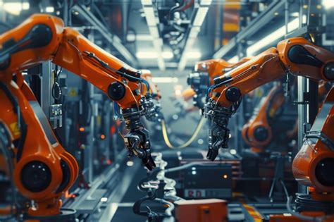 Premium Photo Manager Engineers Oversee Robot Arms In Smart Factory