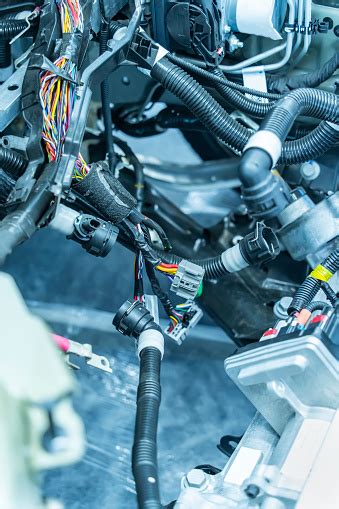 배선 수리점 및 전기 기술자의 전선 및 커넥터 및 터미널이 있는 대형 와이드 케이블 검은색에 대한 스톡 사진 및 기타 이미지