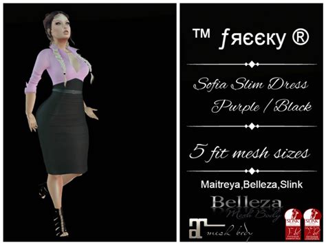 Second Life Marketplace Sofi Pink Purple Pinup Pencil Dress Fit Mesh