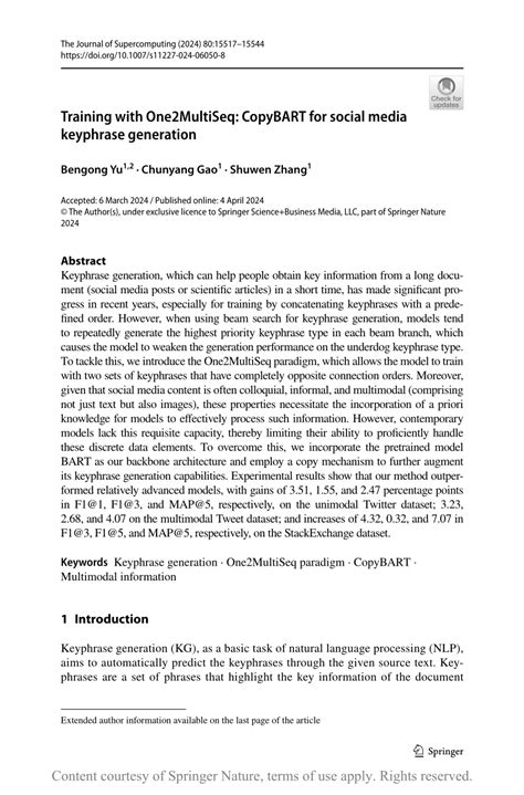 Training With One2multiseq Copybart For Social Media Keyphrase Generation