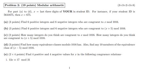 Solved Problem 2 19 Points Modular Arithmetic 3 3 2 3 8 Chegg Com