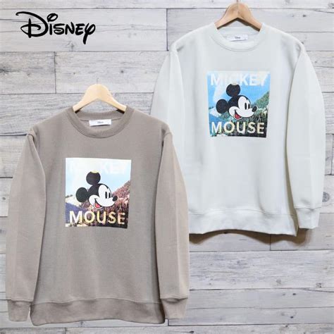 送料無料 レディース ミッキー ミッキーマウス Disney ディズニー キャラクター スウェット トレーナー 裏起毛 プリント アイスグレー